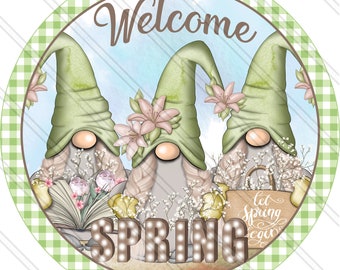 Spring Gnome Sign Round Spring Welcome Sign for Wreaths Sign Everyday ...