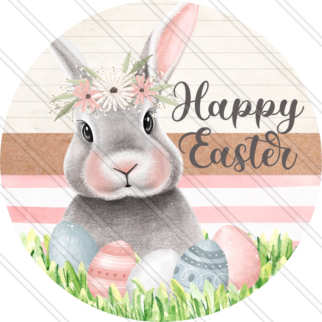 Happy Easter Sign Easter Bunny Easter Eggs Spring Floral Metal Sign Etsy