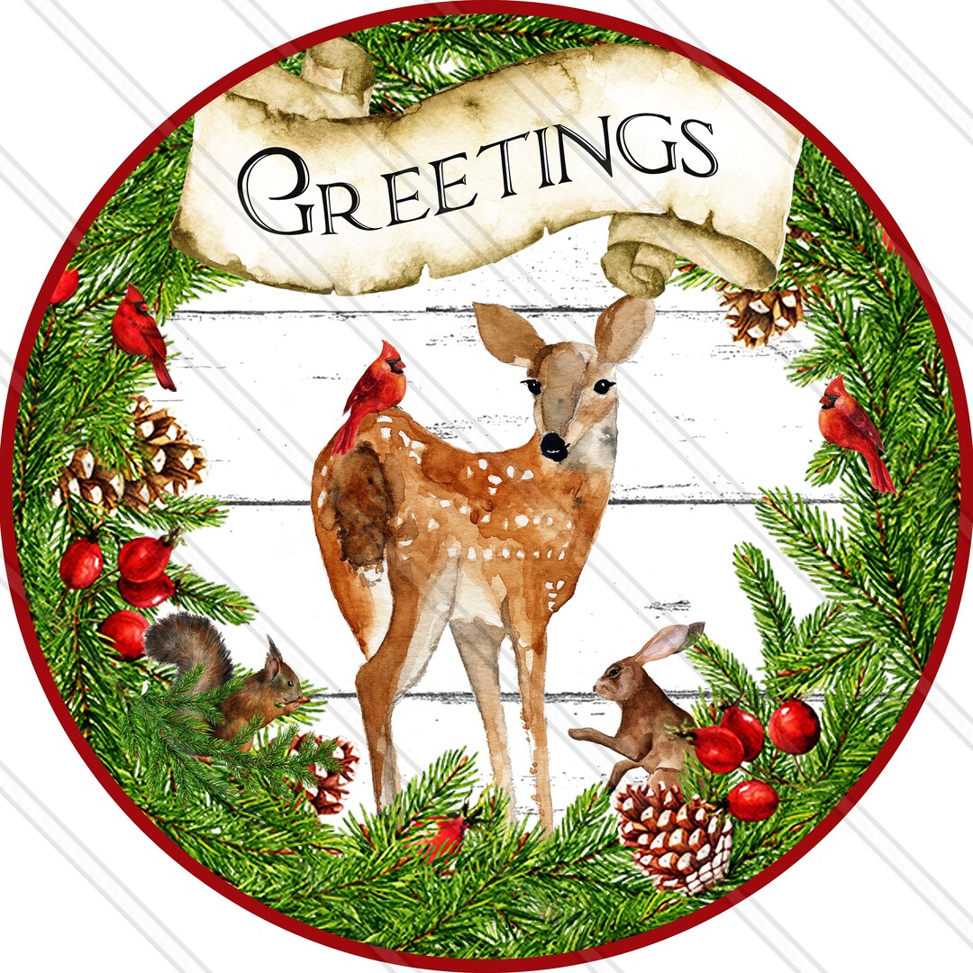 Christmas Greetings Sign Christmas Wreath Cardinals and - Etsy