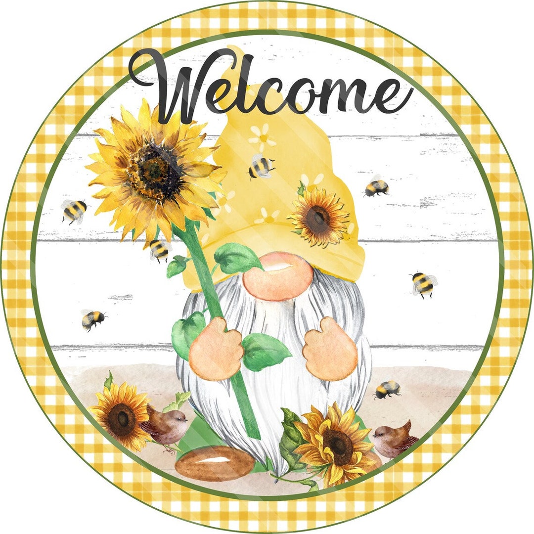 Welcome Sign - Sunflower Sign - Sunflower Gnome Sign - Summer Wreath ...
