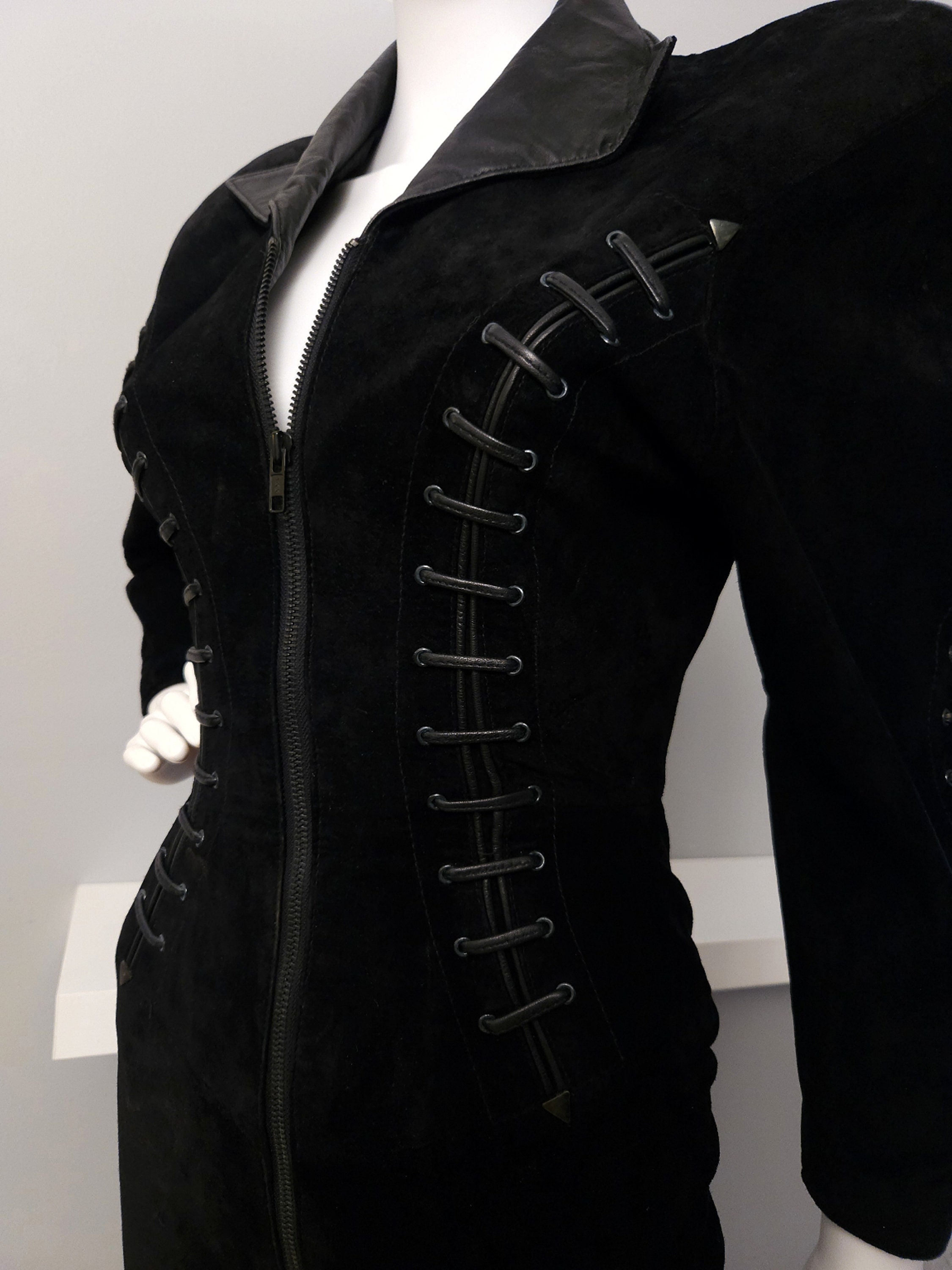 80s Vintage Genuine Leather Suede Goth Bodycon Dress XXS - Etsy