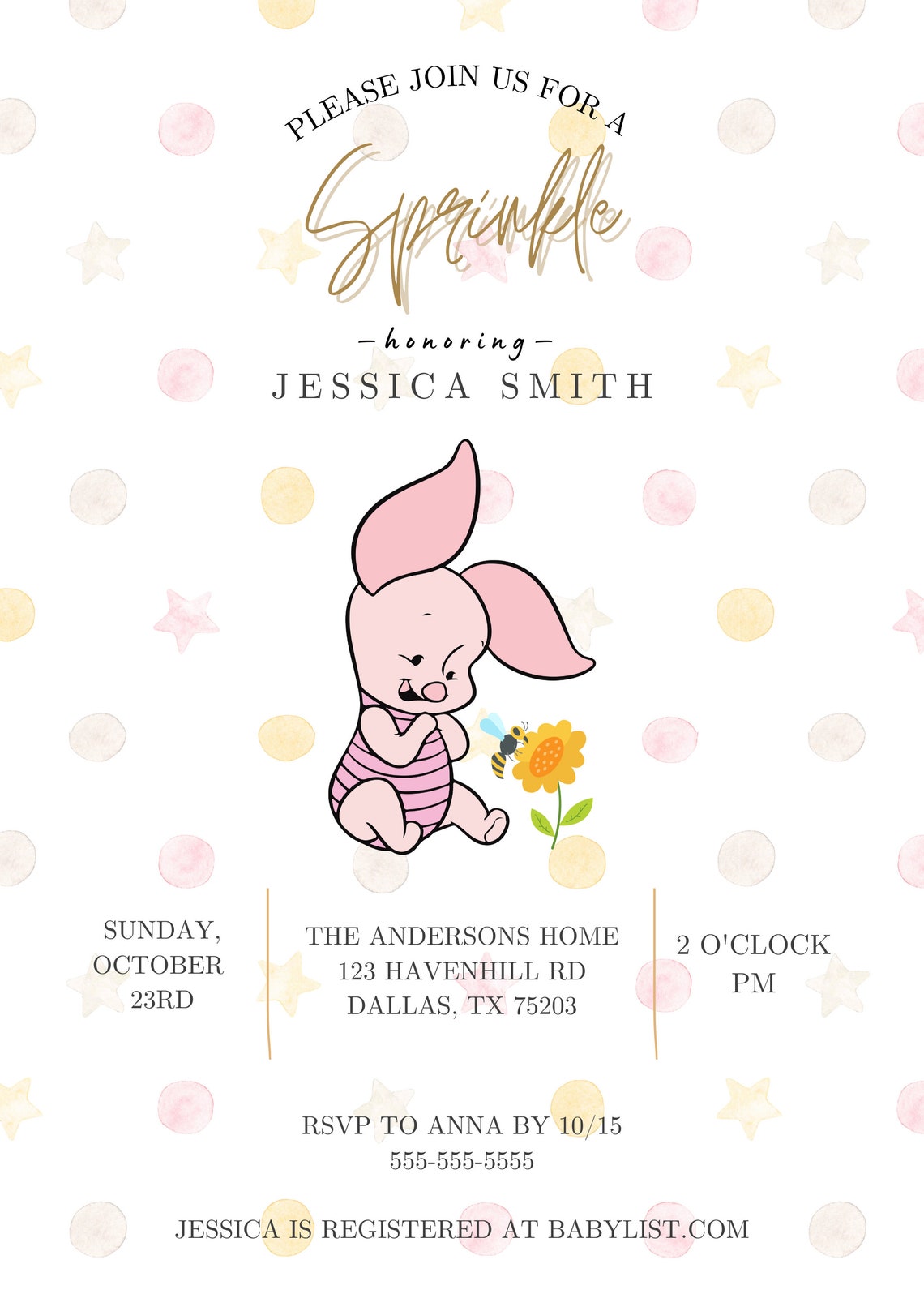 Piglet Baby Shower Invitation: Classic Pooh, Gender Neutral (digital ...