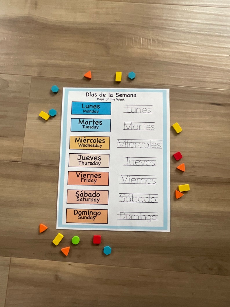 Days of the Week Traceable- SPANISH - Etsy
