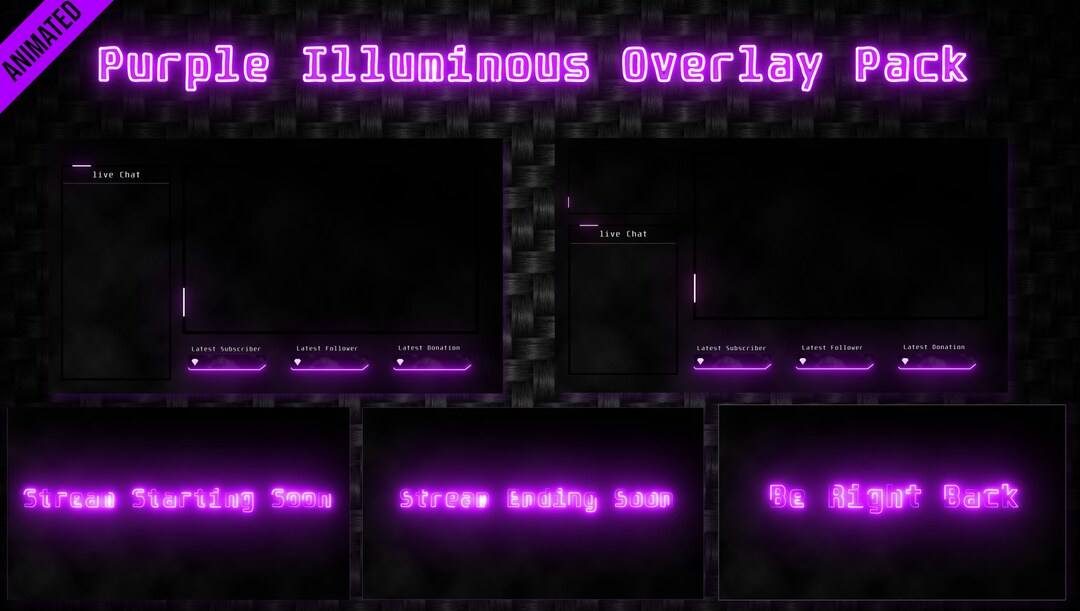 Purple Illuminous Animated Overlay Pack for Live Streaming Animated ...