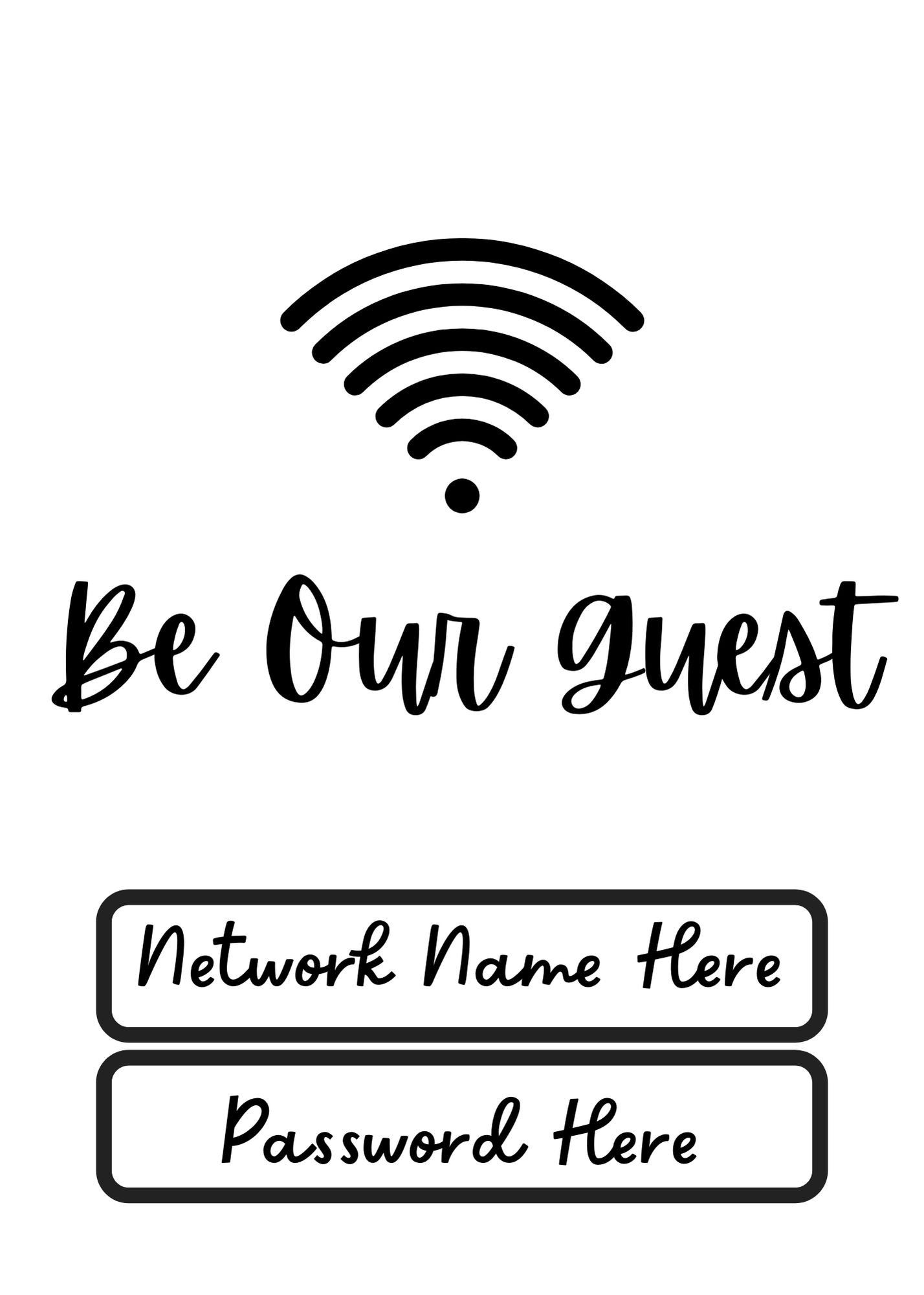 Be Our Guest Wifi Password Sign Printable Wifi Sign Wifi Sign Template 4x6 5x7 8x10