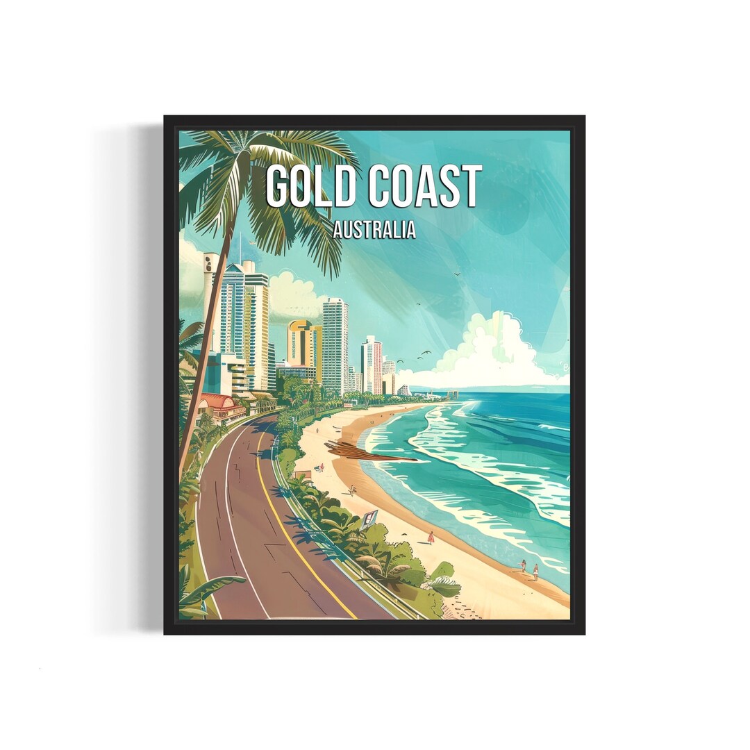 Gold Coast Australia Poster Art Print, City Retro Vintage Painting Wall ...