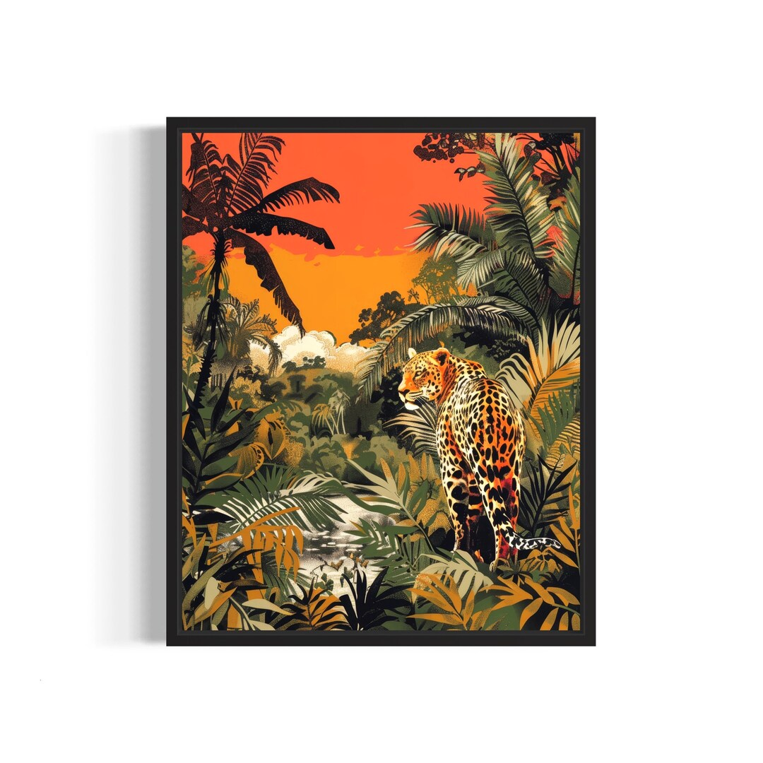 African Jungle Poster Art Print, Vintage Retro Landmarks Painting Wall ...