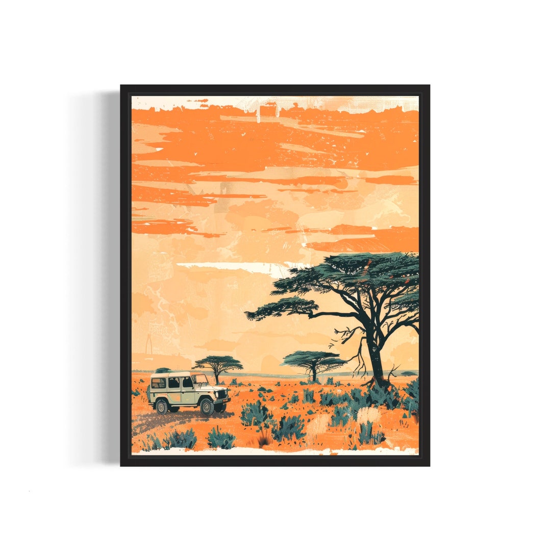 African Safari Poster Art Print, Vintage Retro Landmarks Painting Wall ...