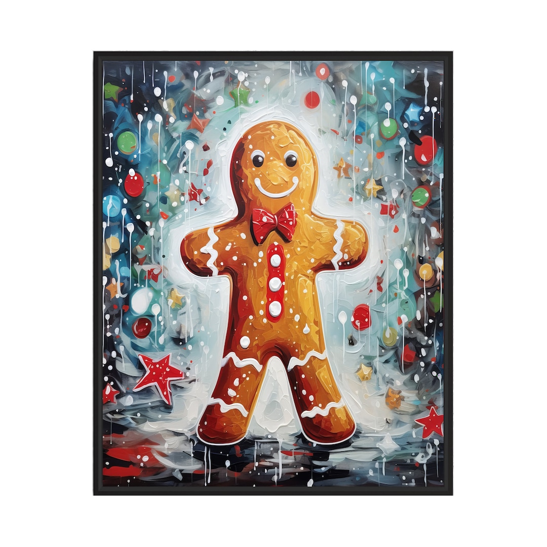 Gingerbread Man Poster Art Print, Holiday Christmas Wall Decor Painting ...