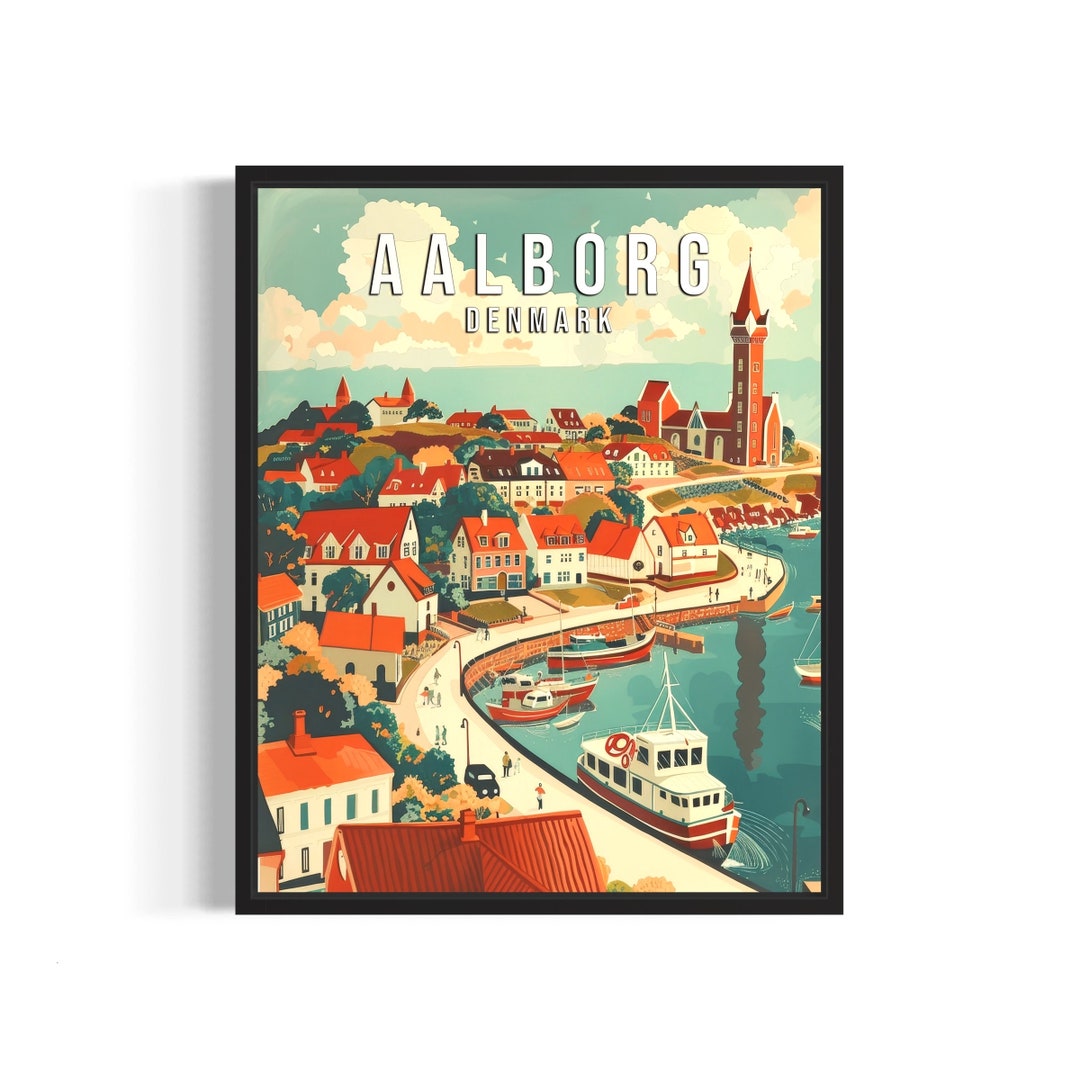 Aalborg Denmark Poster Art Print, City Retro Vintage Painting Wall Art ...
