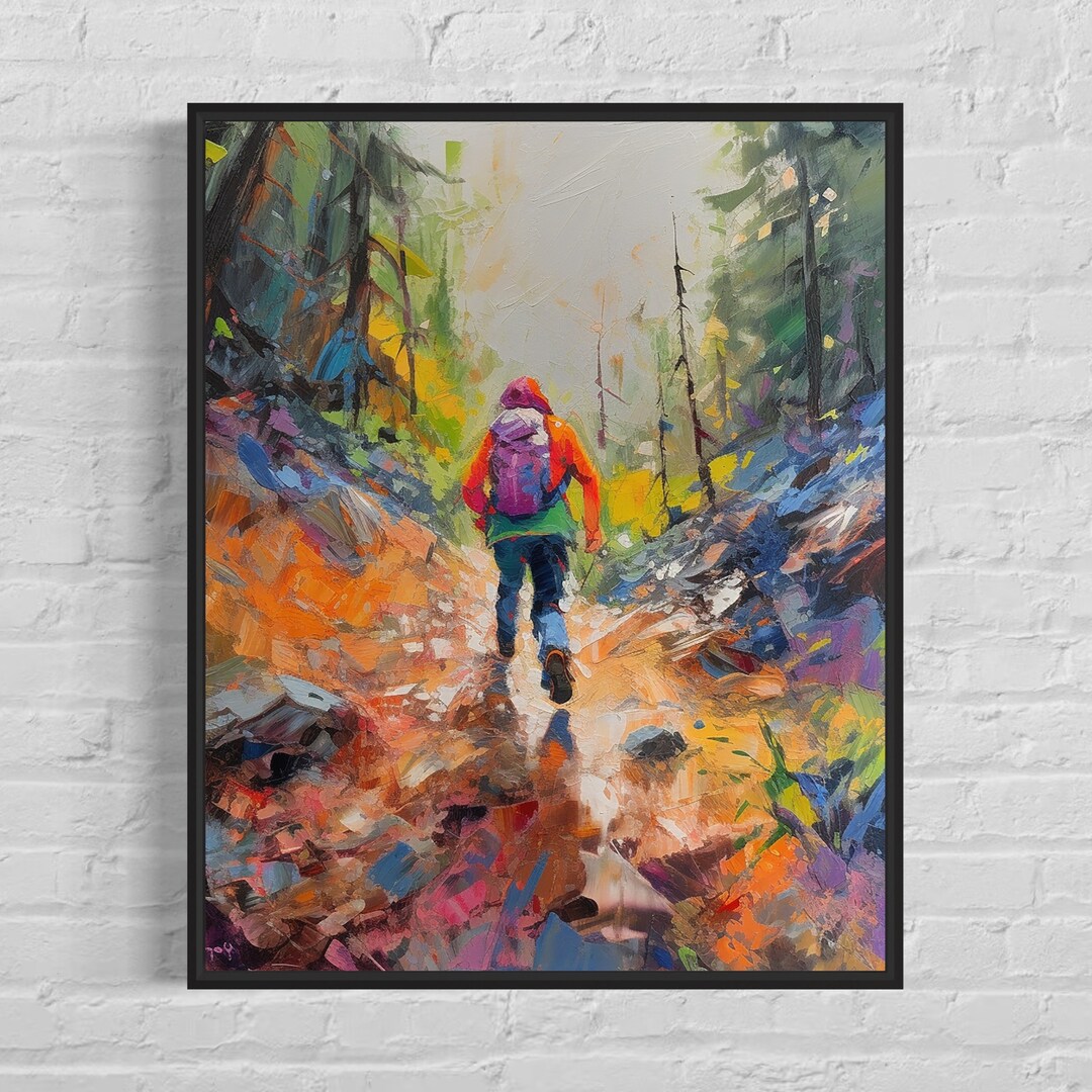 Hiking Abstract Painting Art Print, Colorful Abstract Wall Art Poster ...
