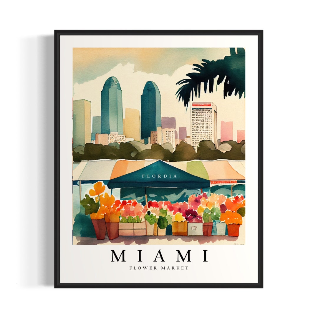 Miami Flower Market Aquarell Malerei Miami Botanical Skyline ...