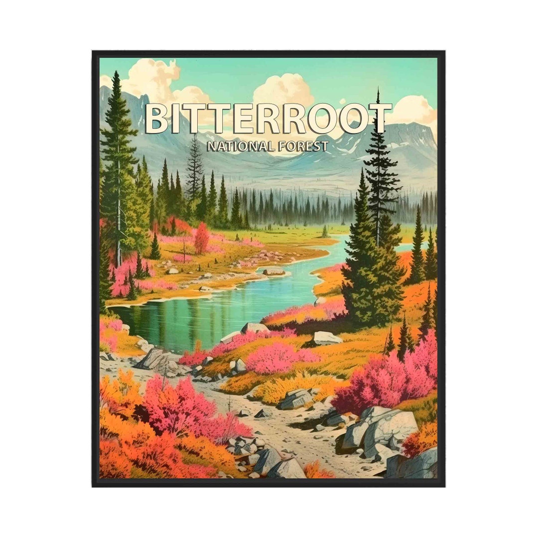 Bitterroot National Forest Poster Art Print, Retro National Park Gifts ...