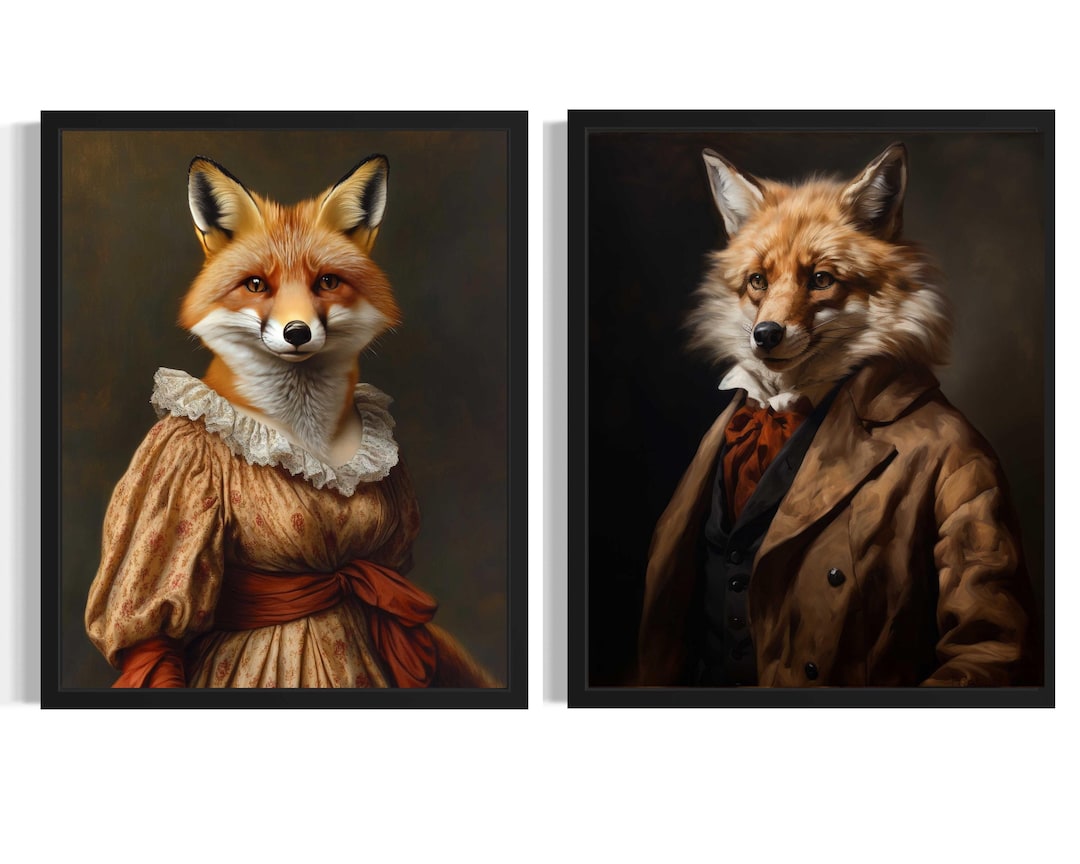 Red Fox Poster Art Print (set of 2), Vintage Animal Wall Art Painting ...
