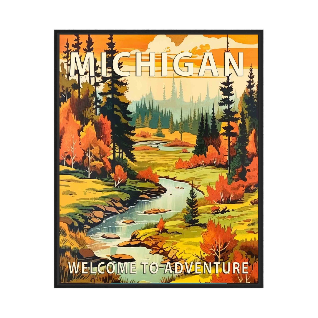 Michigan State Scenery Poster Art Print, Retro National Park Gifts - Etsy
