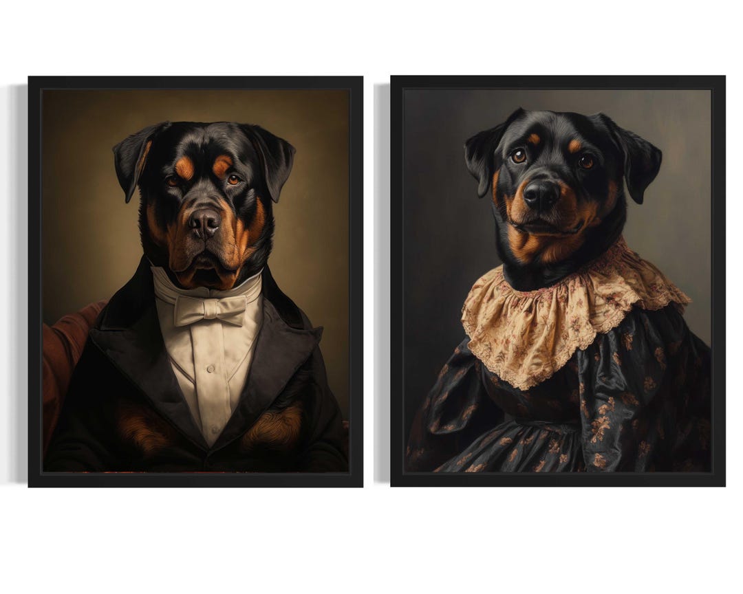 Rottweiler Poster Art Print (set of 2), Vintage Animal Wall Art ...