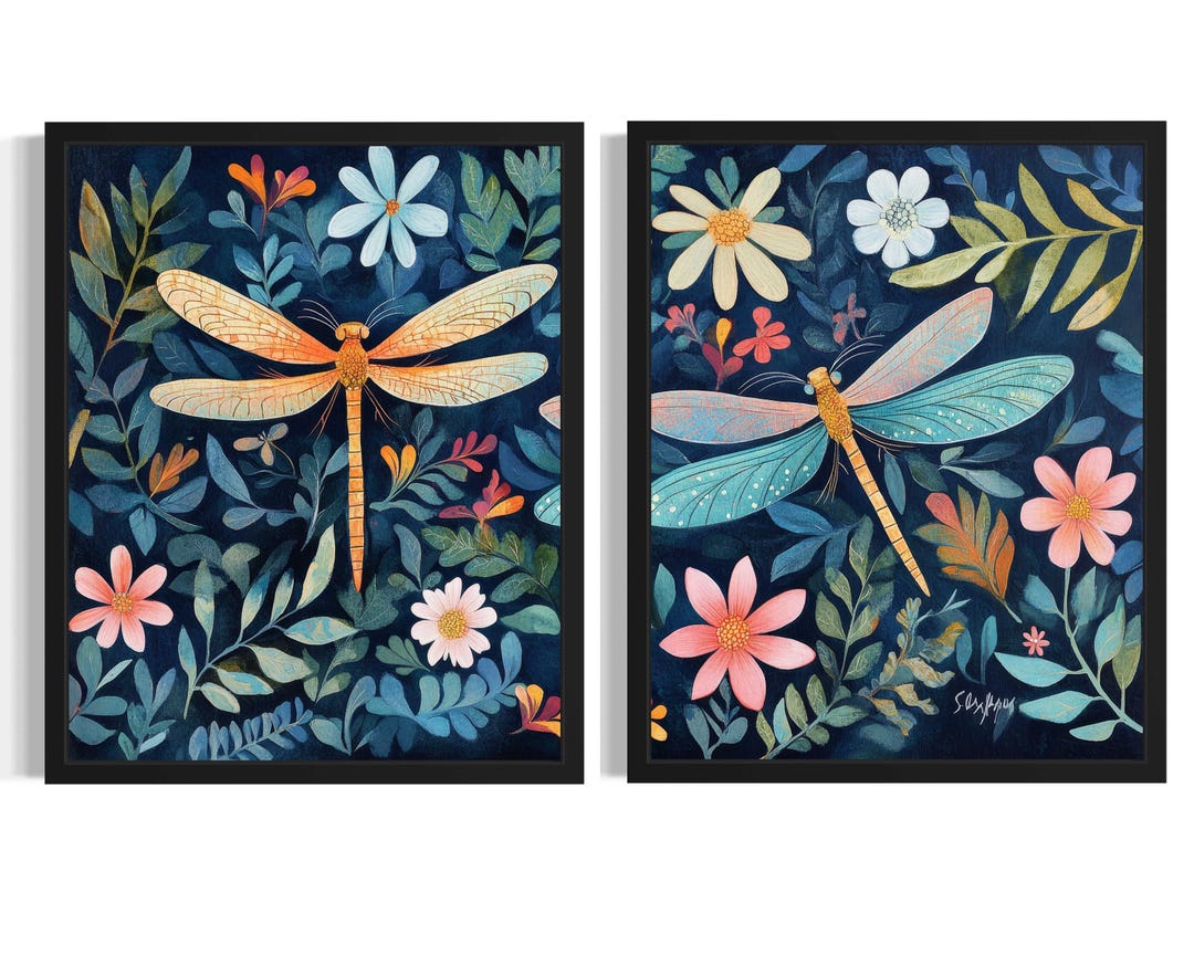 Dragonflies Poster Art Print (set of 2), William Morris Insects Wall ...