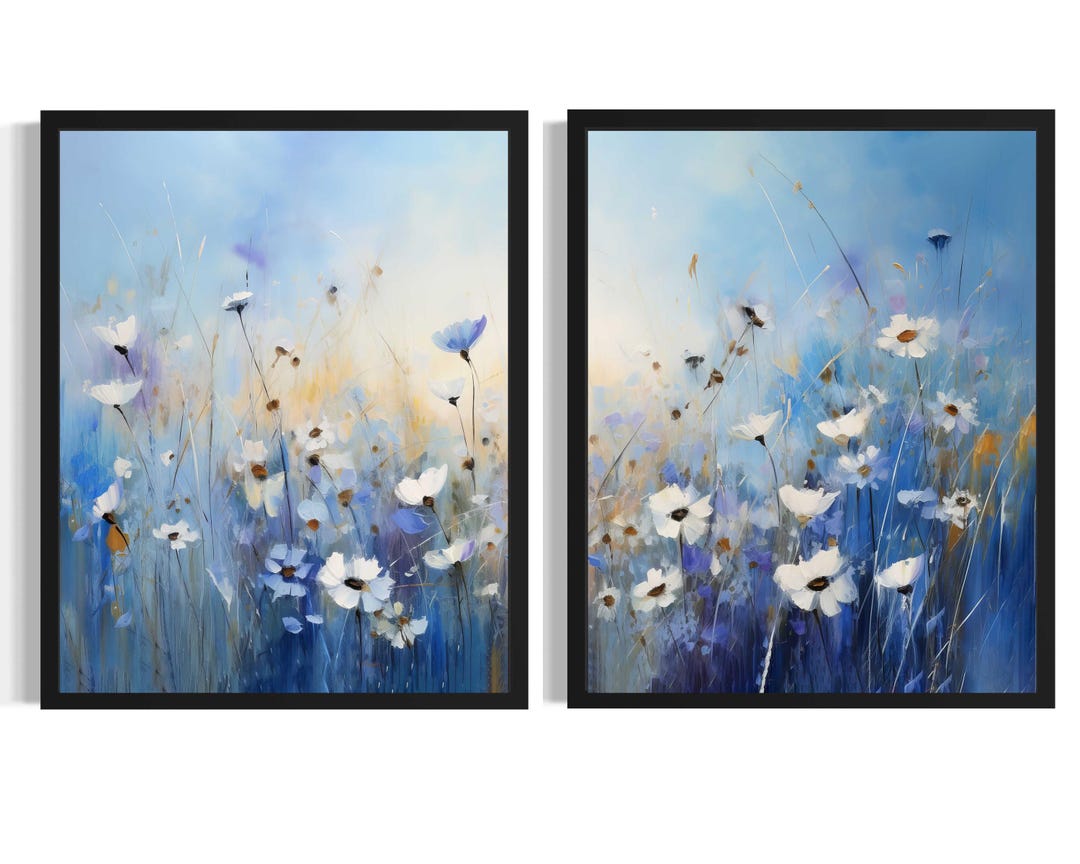 Wildflowers Indigo Poster Art Print (set of 2), Abstract Wall Art ...