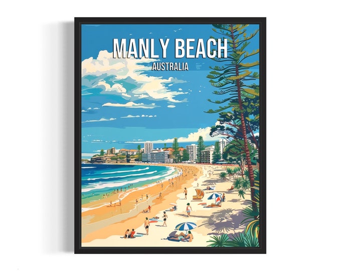Manly Beach Poster Colorful Print, Manly Beach Wall Art, Manly Beach ...