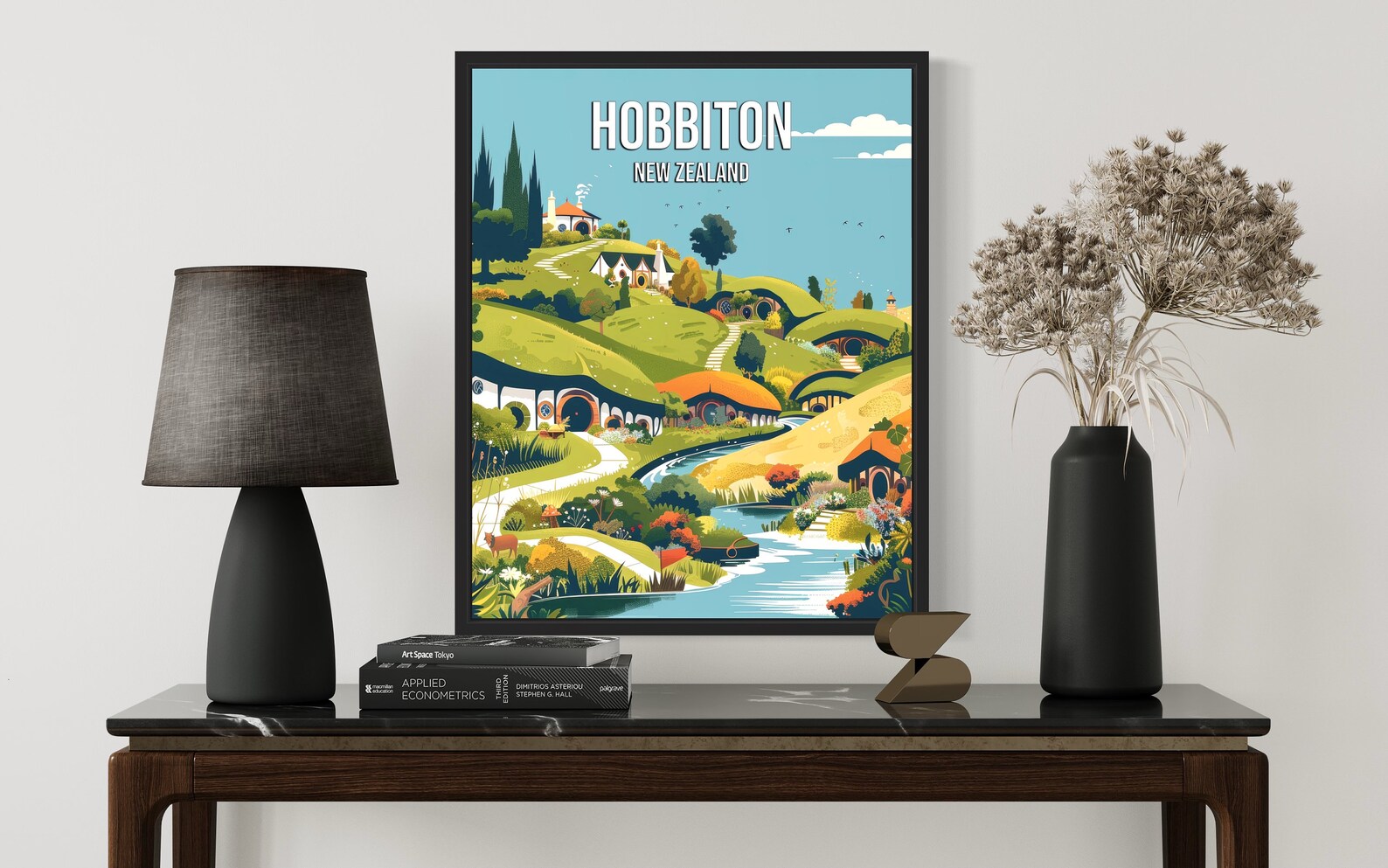 Hobbiton New Zealand Poster Art Print, City Retro Vintage Painting Wall ...