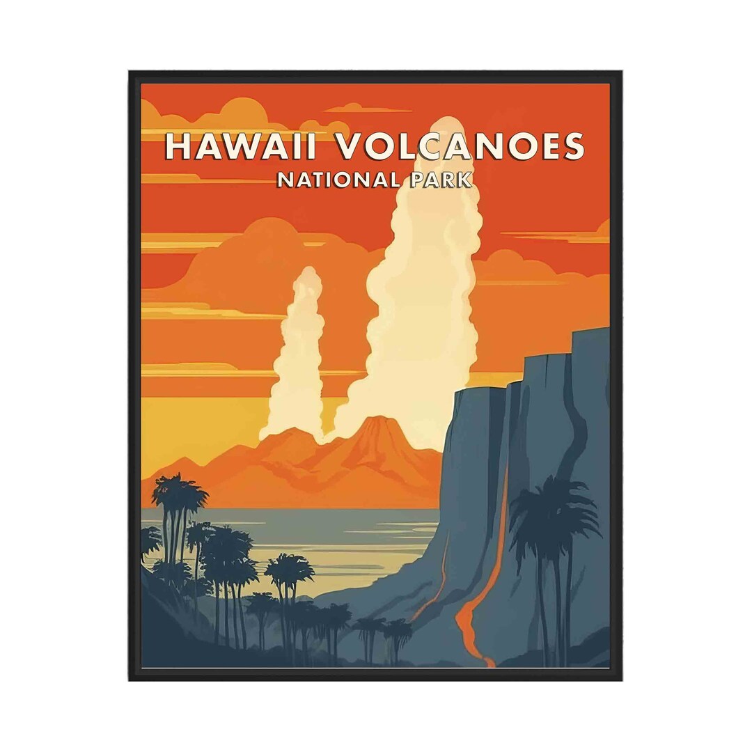 Hawaii Volcanoes National Park Poster Art Print, Retro National Park ...