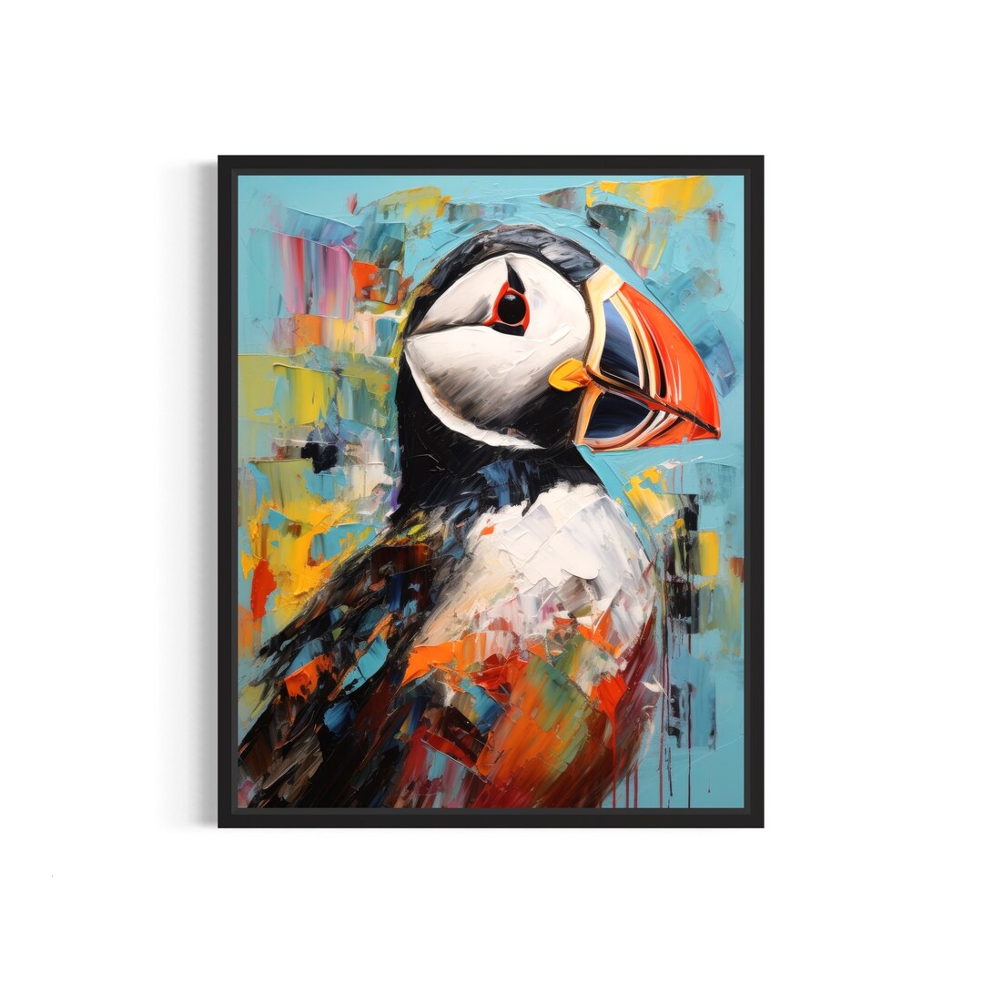 Puffin Poster Art Print, Abstract Animal Painting Wall Decor - Etsy