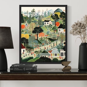 Jakarta Indonesia Poster Art Print, Famous City Retro Vintage Painting ...