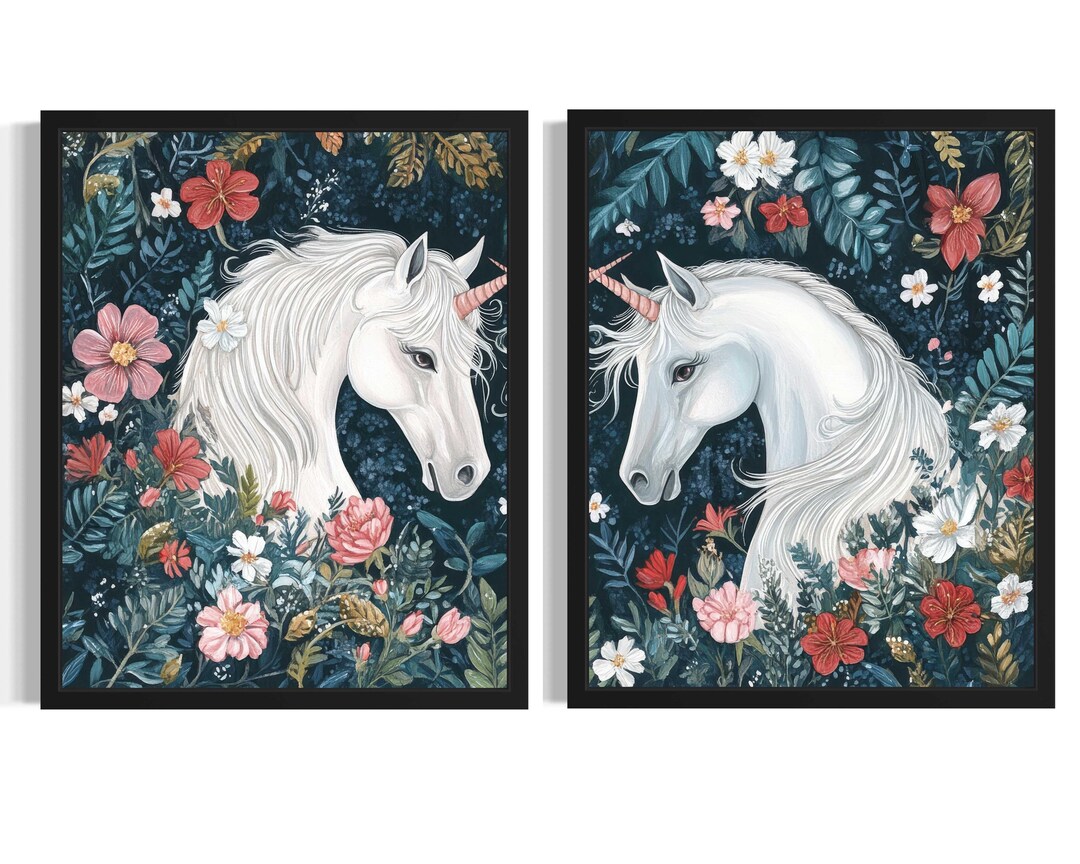 Unicorns Poster Art Print (set of 2), William Morris Insects Wall Art ...
