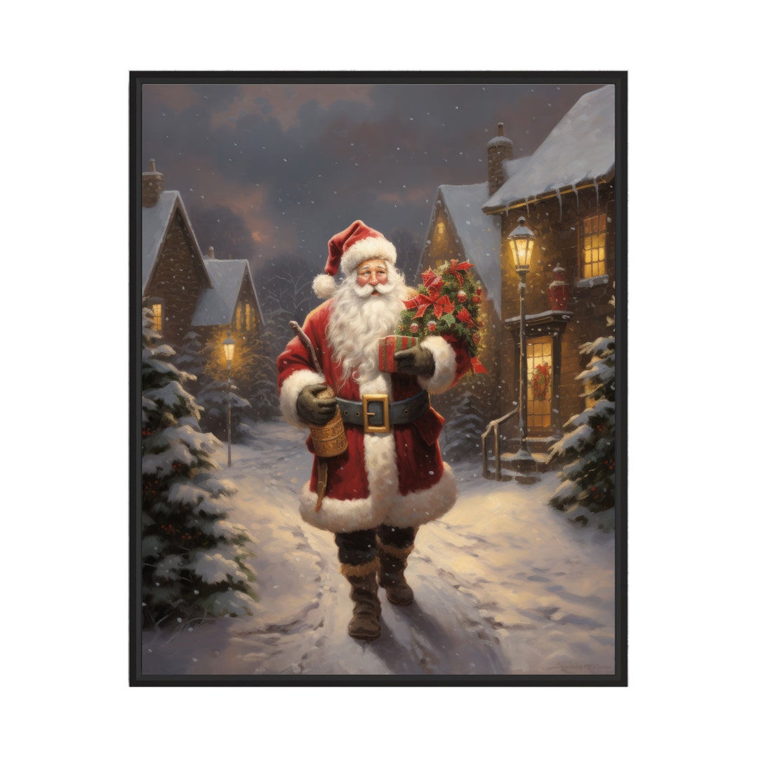 Santa Claus Poster Art Print, Holiday Christmas Wall Decor Painting ...