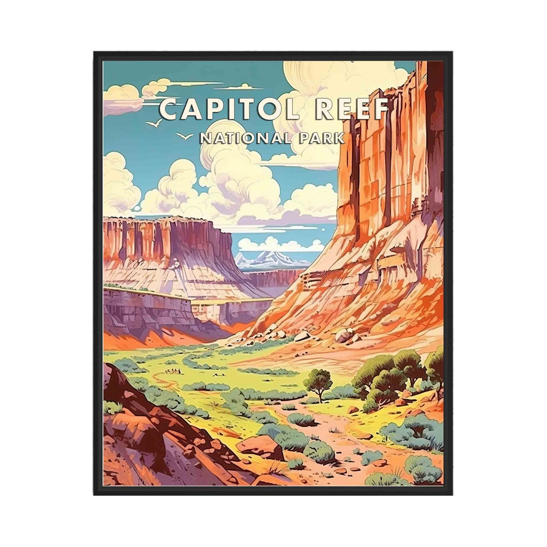 Capitol Reef National Park Poster Art Print, Retro National Park Gifts ...