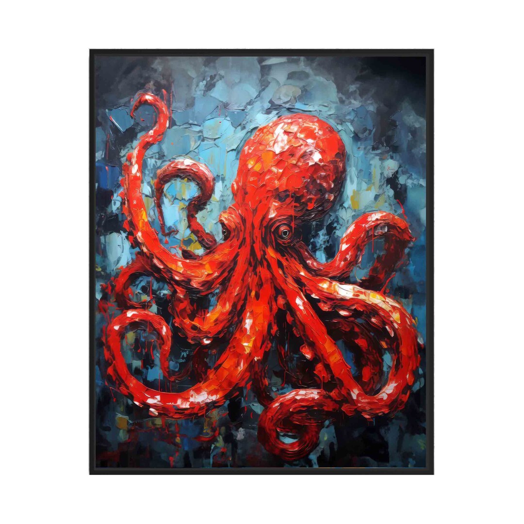 Red Octopus Art Print Posters, Animal Abstracts Wall Art Painting ...
