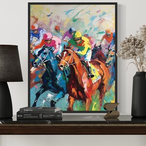 Horse Racing Abstract Painting Art Print, Colorful Abstract Wall Art ...