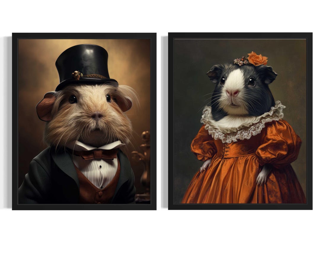 Guinea Pig Poster Art Print (set of 2), Vintage Animal Wall Art ...