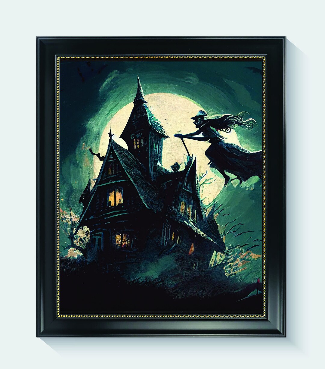 Flying Witch Poster Art Print, Gothic Wall Decor Painting Artwork - Etsy