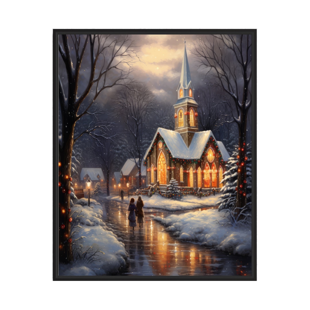 Church on Christmas Poster Art Print, Holiday Christmas Wall Decor ...