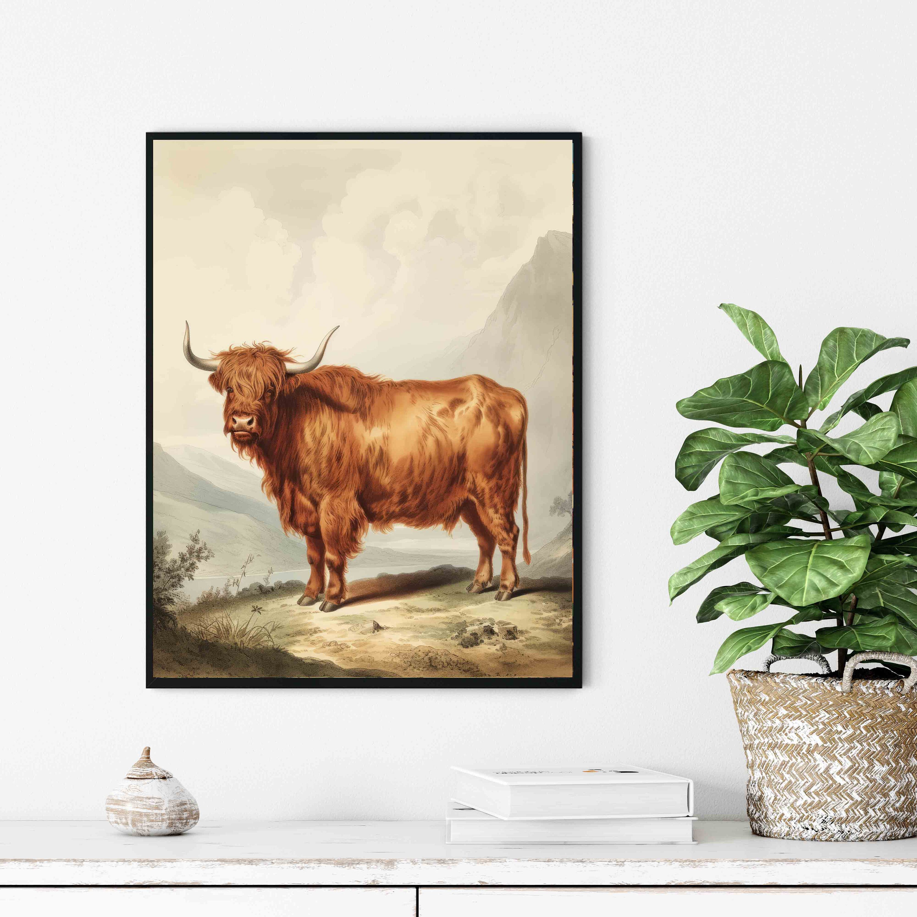 Highland Cow Art Print Posters, Animal Abstracts Wall Art Painting ...