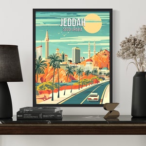 Jeddah Saudi Arabia Poster Art Print, City Retro Vintage Painting Wall ...