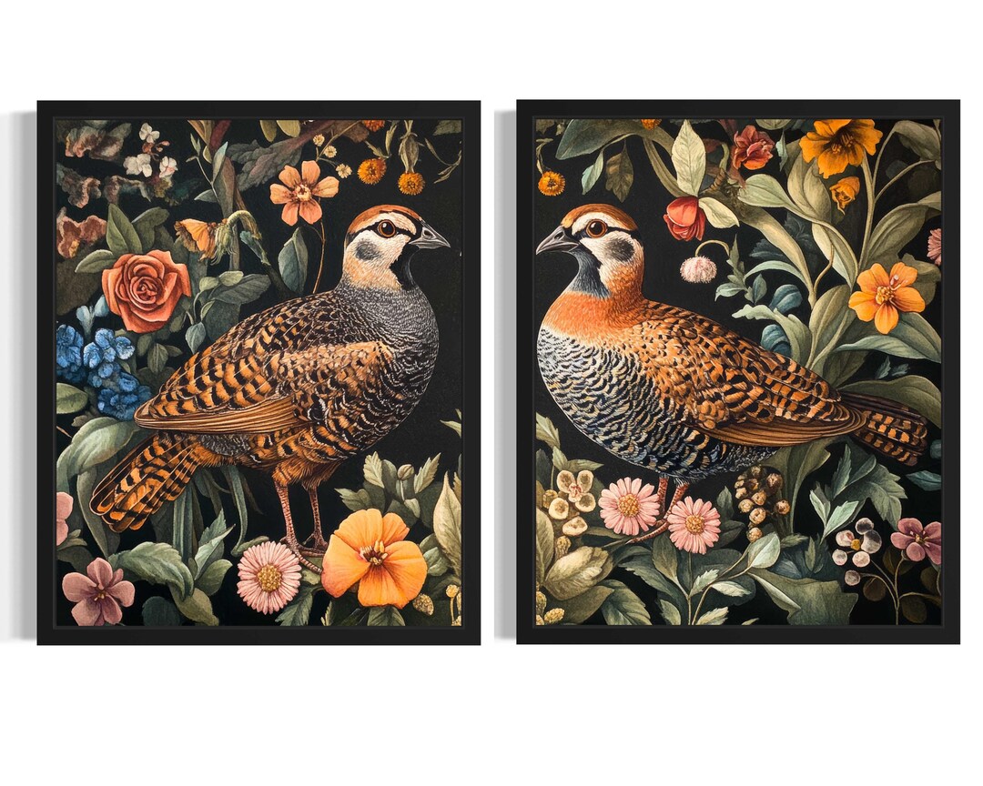 Quails Poster Art Print (set of 2), William Morris Birds Wall Art ...