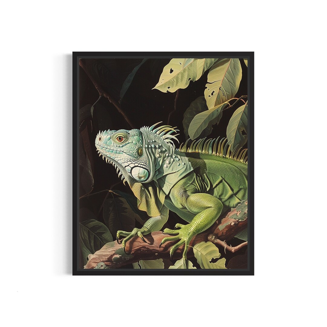 Green Iguana Poster Art Print, Vintage Animal Painting Wall Decor - Etsy