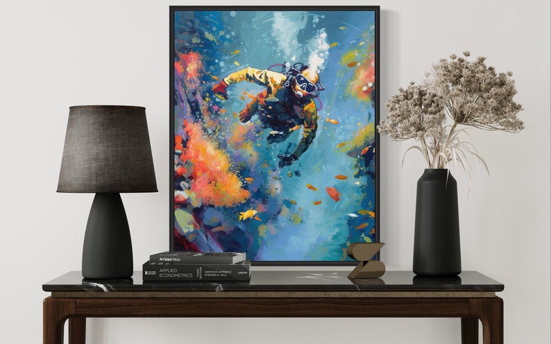 Scuba Diving Abstract Painting Art Print Colorful Abstract - Etsy