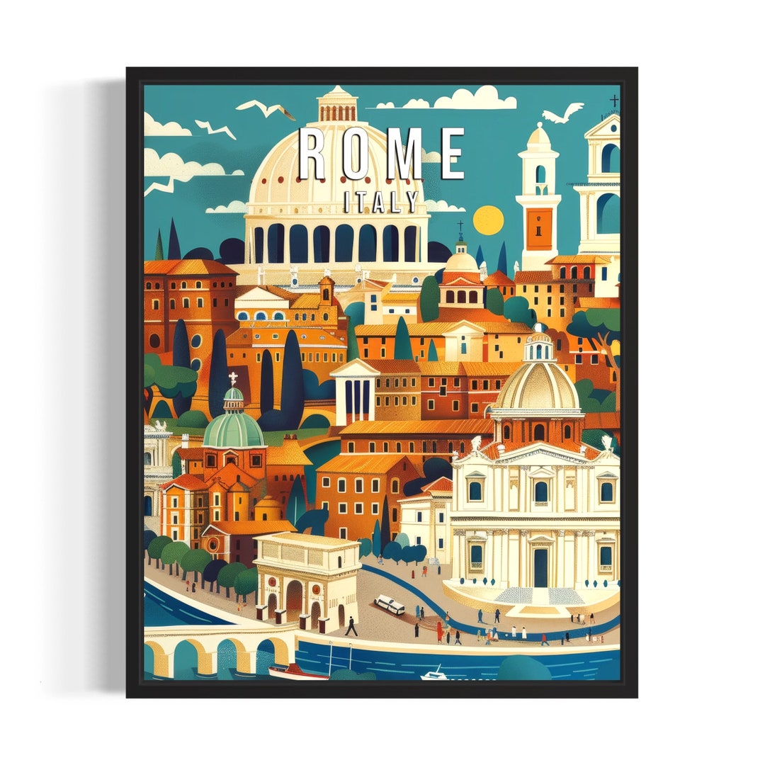 Rome Italy Poster Art Print, City Retro Vintage Painting Wall Art Decor ...