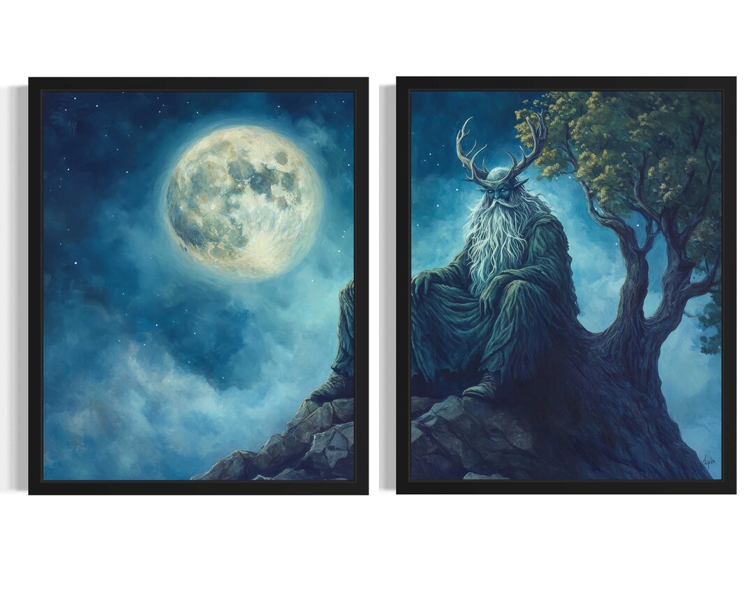 Druid of Forest Poster Art Print (set of 2), Scary Wall Art Painting ...