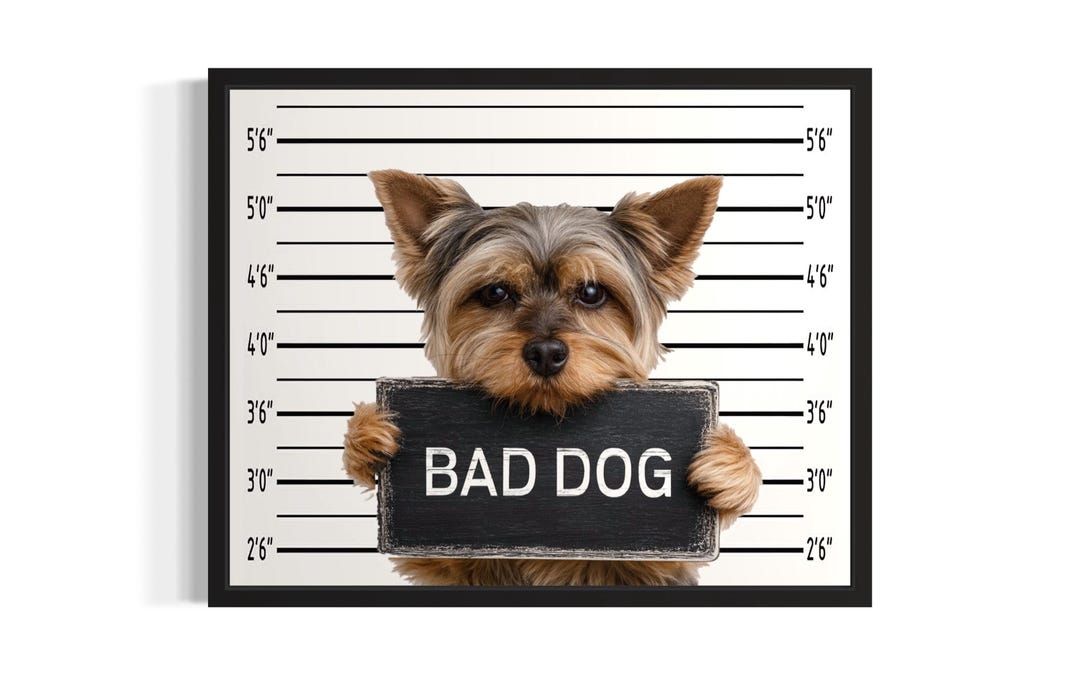Yorkshire Terrier Mugshot Poster Art Print, Dog Wall Art Painting ...