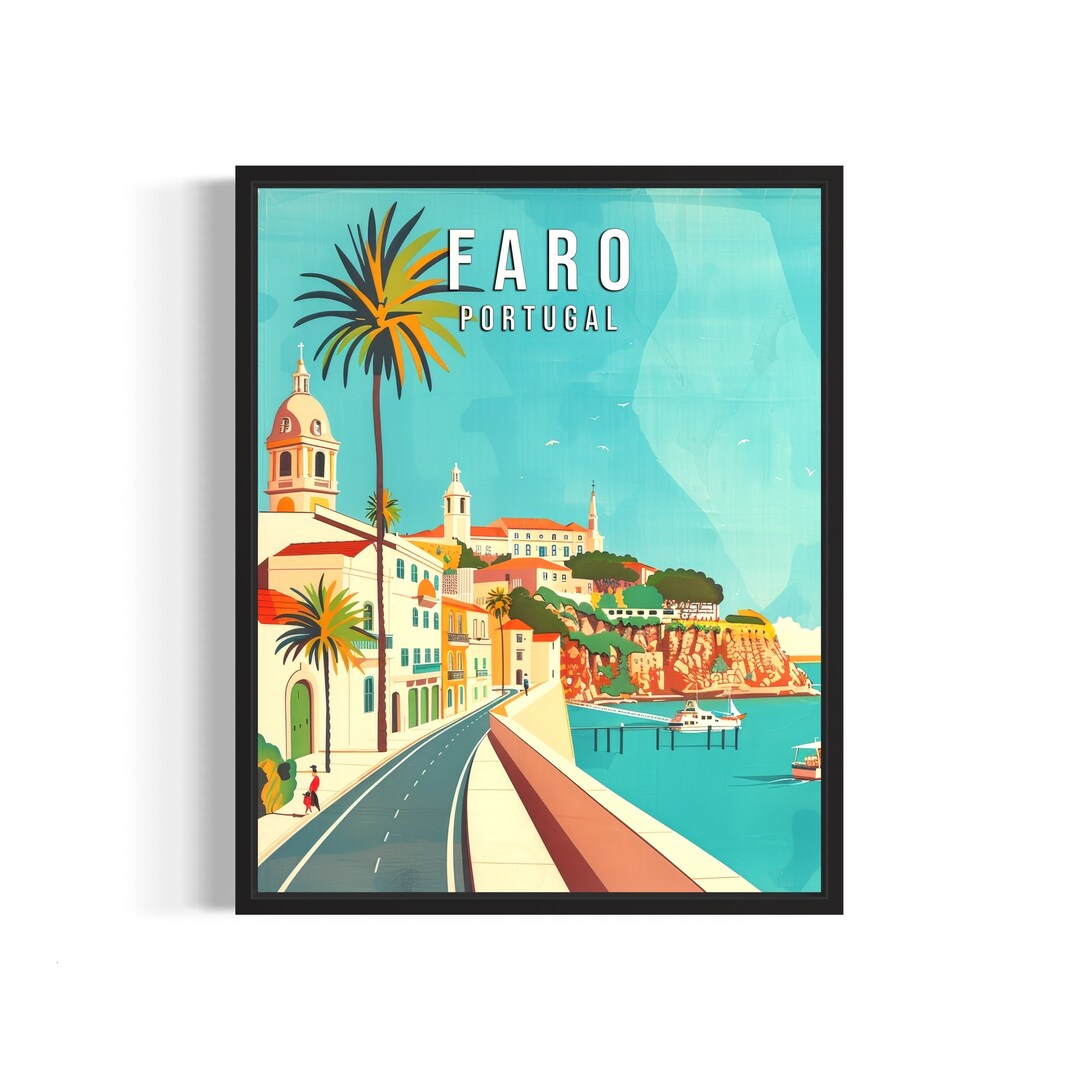 Faro Portugal Poster Art Print, City Retro Vintage Painting Wall Art ...