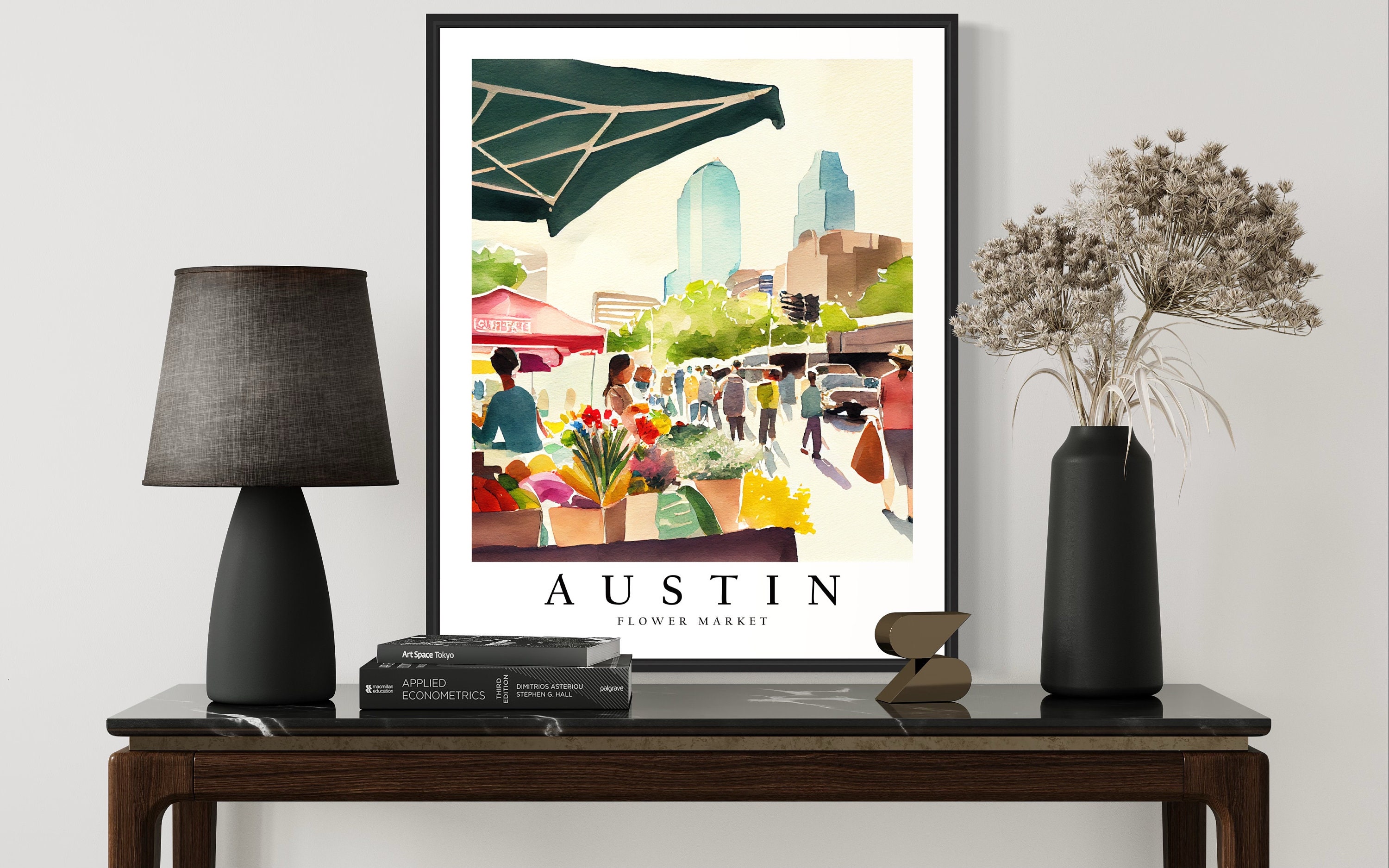 Austin Flower Market Watercolor Painting Austin Botanical Skyline ...