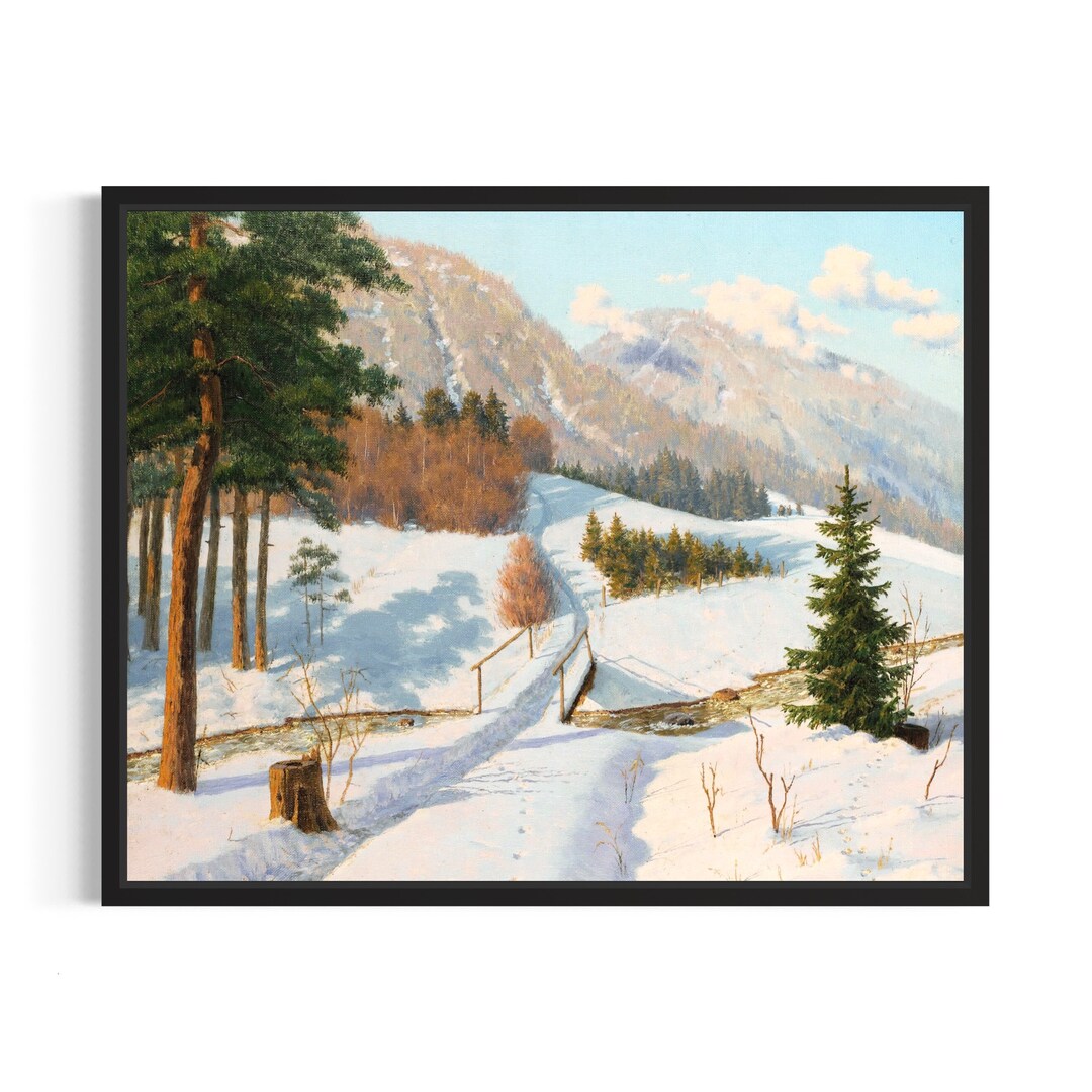 Winter Scene Poster Art Print, Vintage Winter Painting Wall Art Decor ...