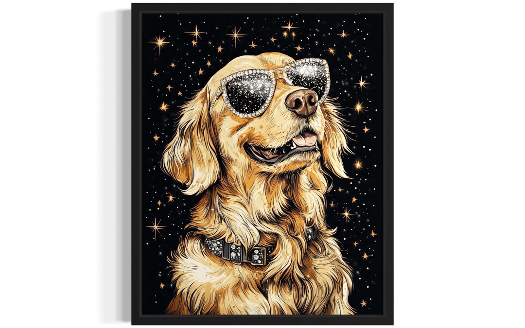 Golden Retriever Pimp Poster Art Print, Dog Wall Art Painting Picture ...