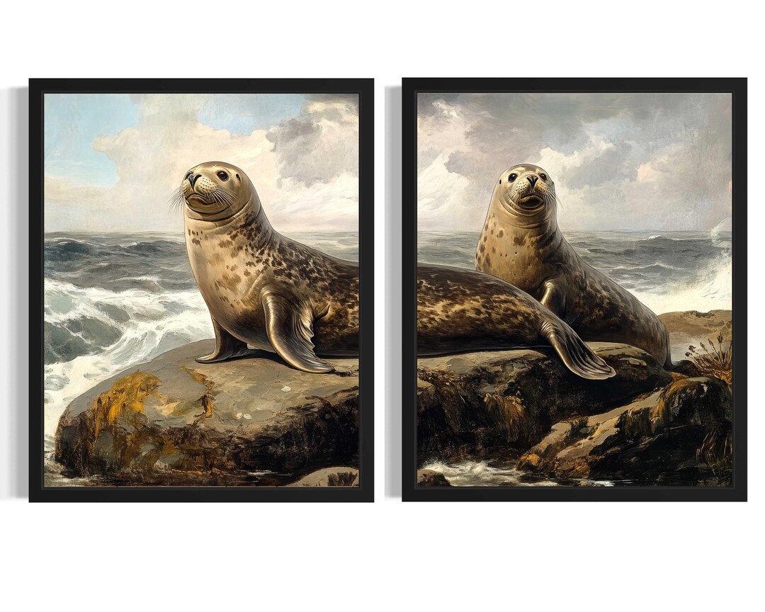 Seals Poster Art Print (set of 2), Vintage Animals Wall Art Painting ...