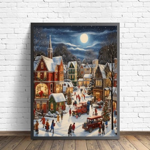 Christmas in a Small Town Poster Art Print, Holiday Christmas Wall ...