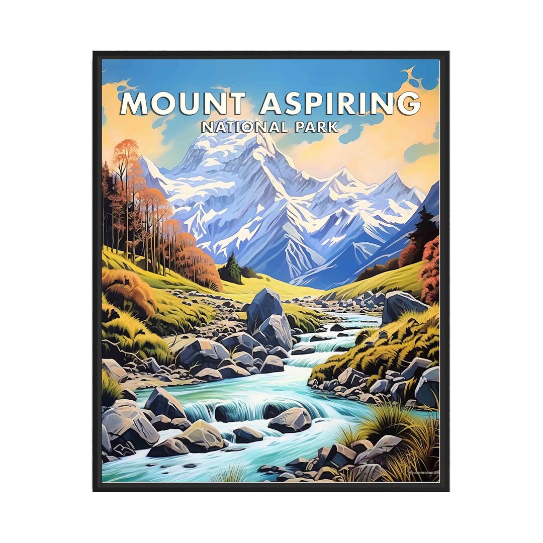 Mount Aspiring National Park Poster Art Print, Retro National Park ...